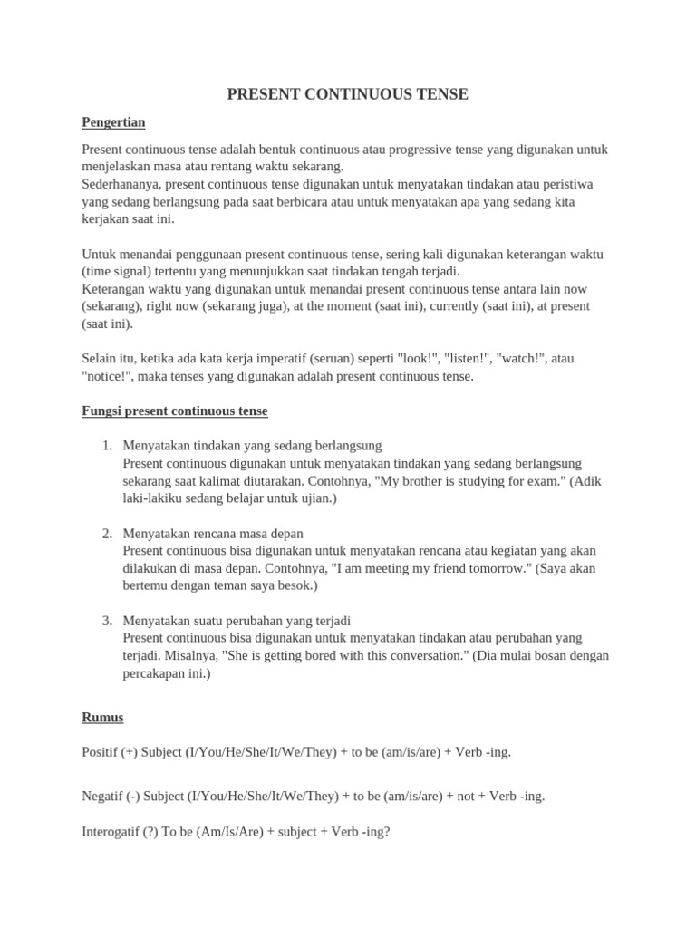 Present Continuous Tense | PDF
