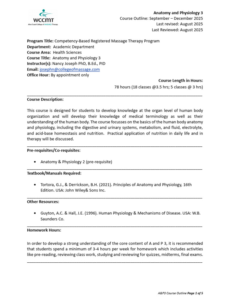 Anatomy and Physiology 3 Course Outline | PDF | Gastrointestinal Tract ...