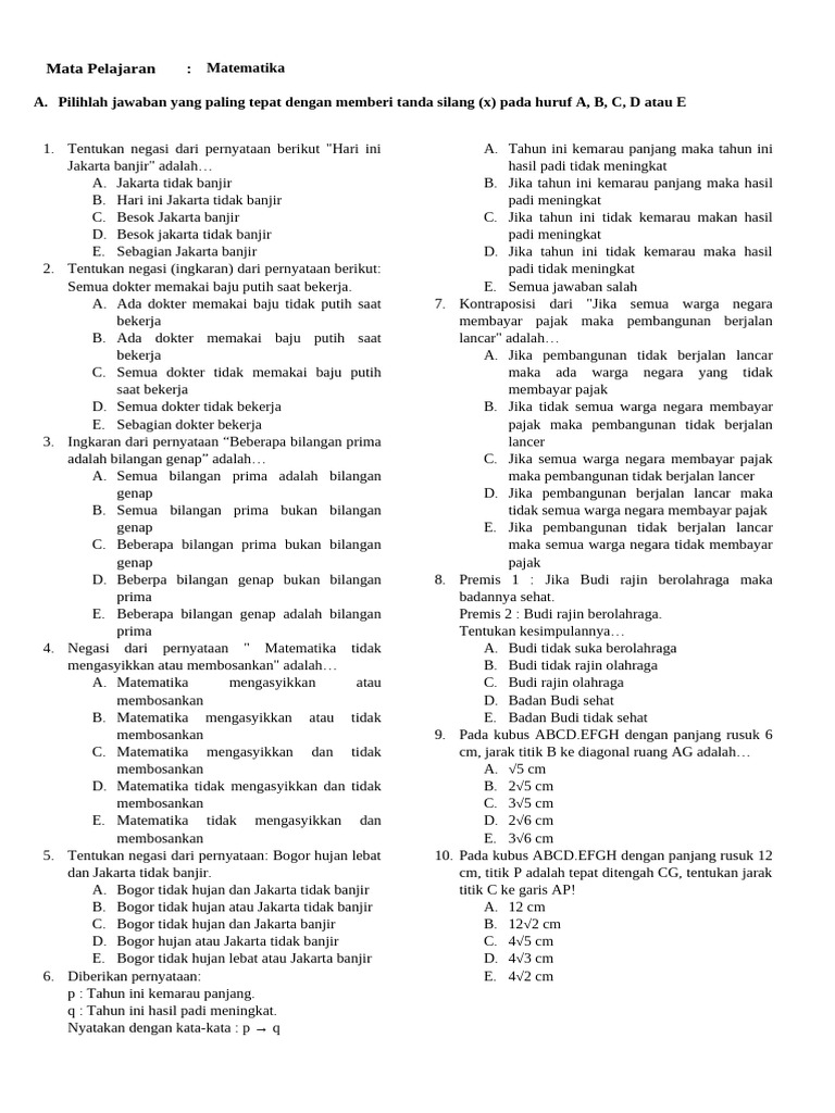 Soal MTK, B.inggris Dan B.indo | PDF