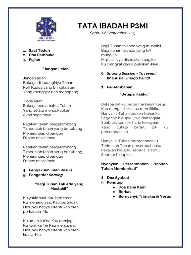 Tata Ibadah P3MI Sabtu, 06 September 2025 | PDF