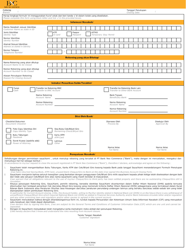 Informasi Nasabah/: Account Closing Form | PDF
