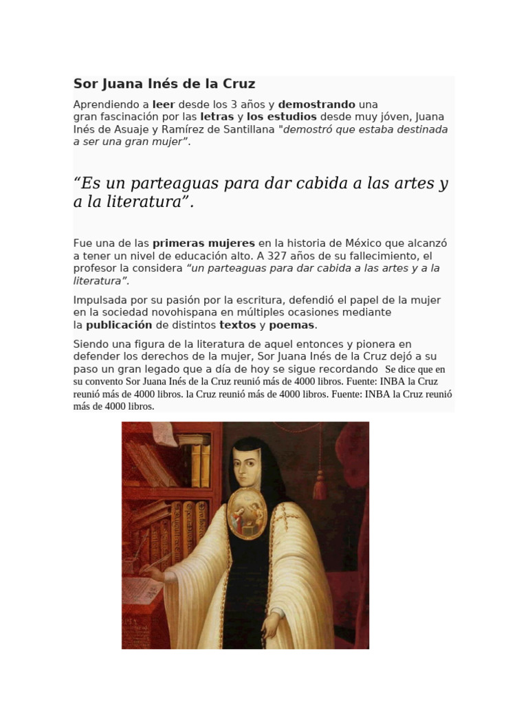 Legado de Sor Juana Inés de la Cruz | PDF