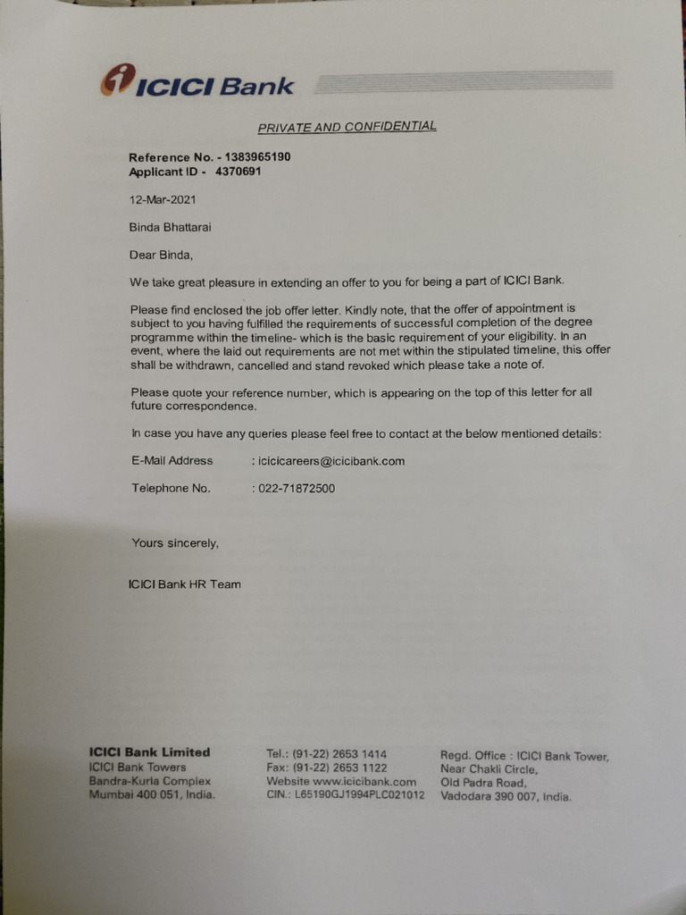Binda Icici Offer Letter | PDF