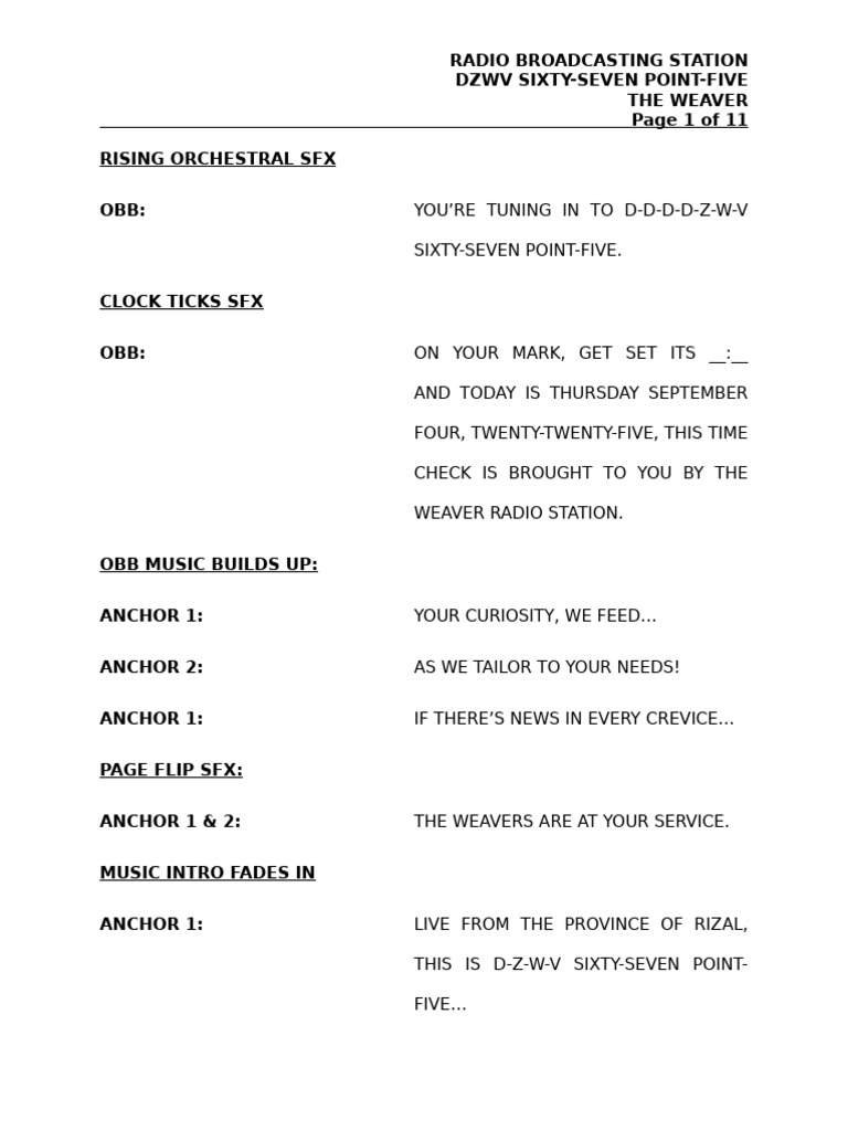 Weaver Radio Broad Script Sep 04 2025 | PDF