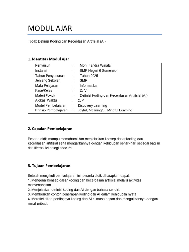 Modul Ajar Koding Dan AI | PDF
