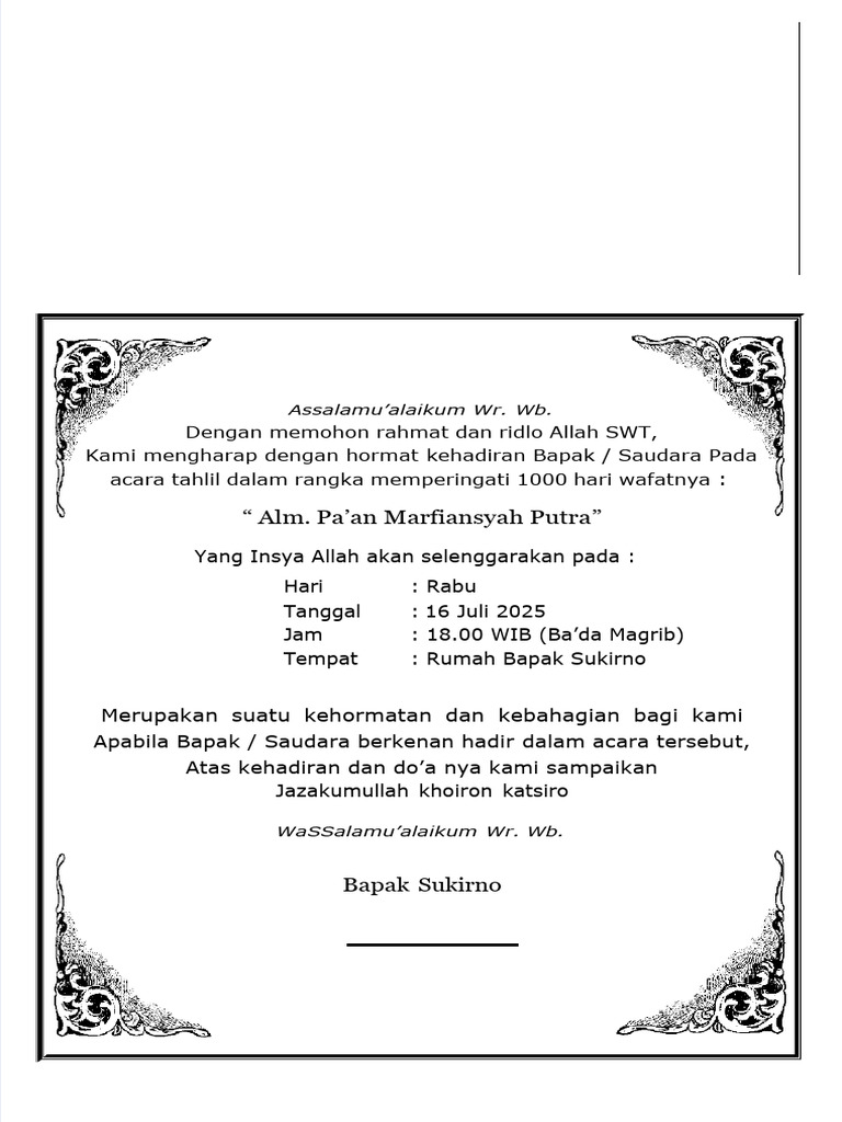 PDF Contoh Undangan Tahlil 100 Hari | PDF