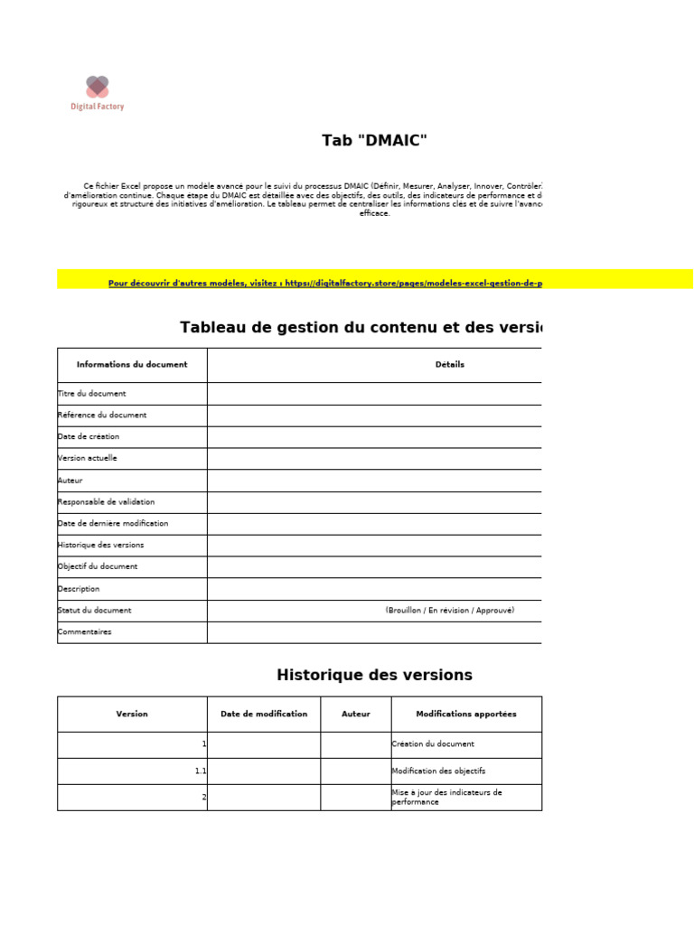 Modèle Excel pour suivi DMAIC | PDF | Benchmark (Informatique ...