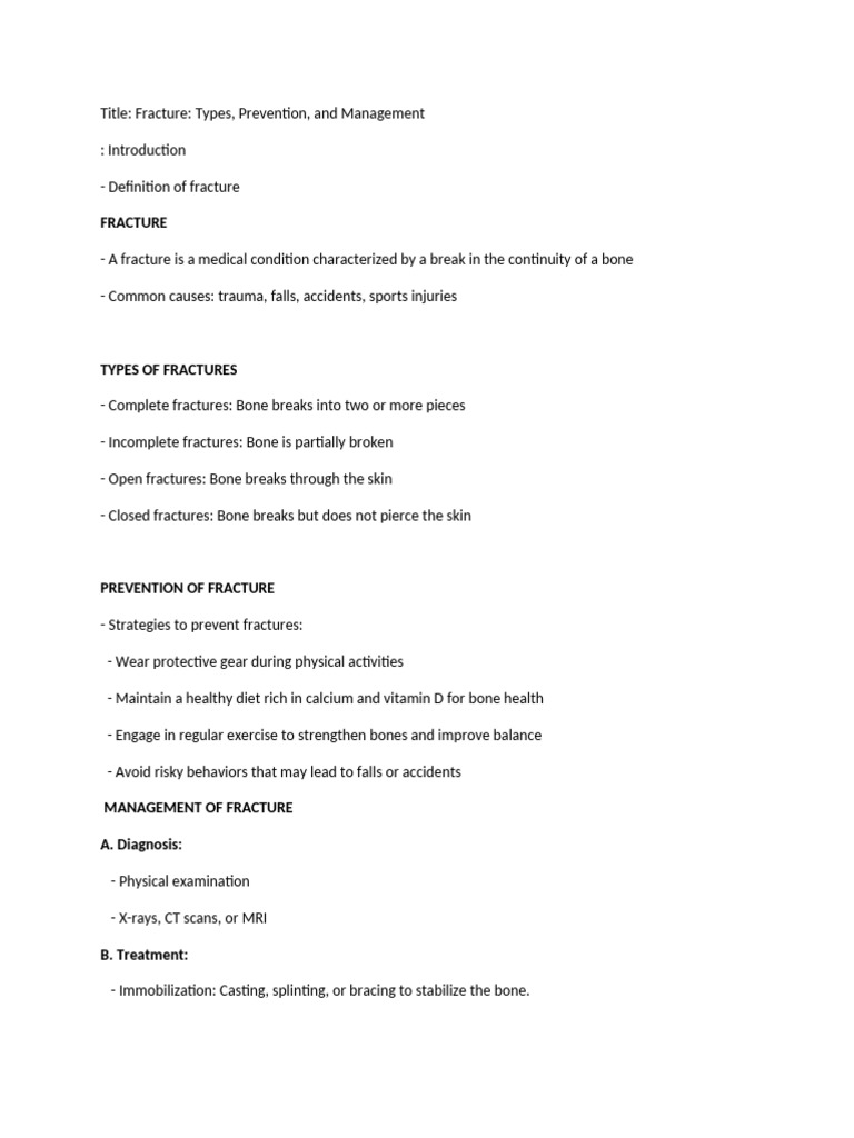 Fracture Types, Prevention & Management Guide | PDF