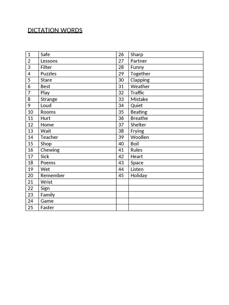 Dictation Words - Prep | PDF