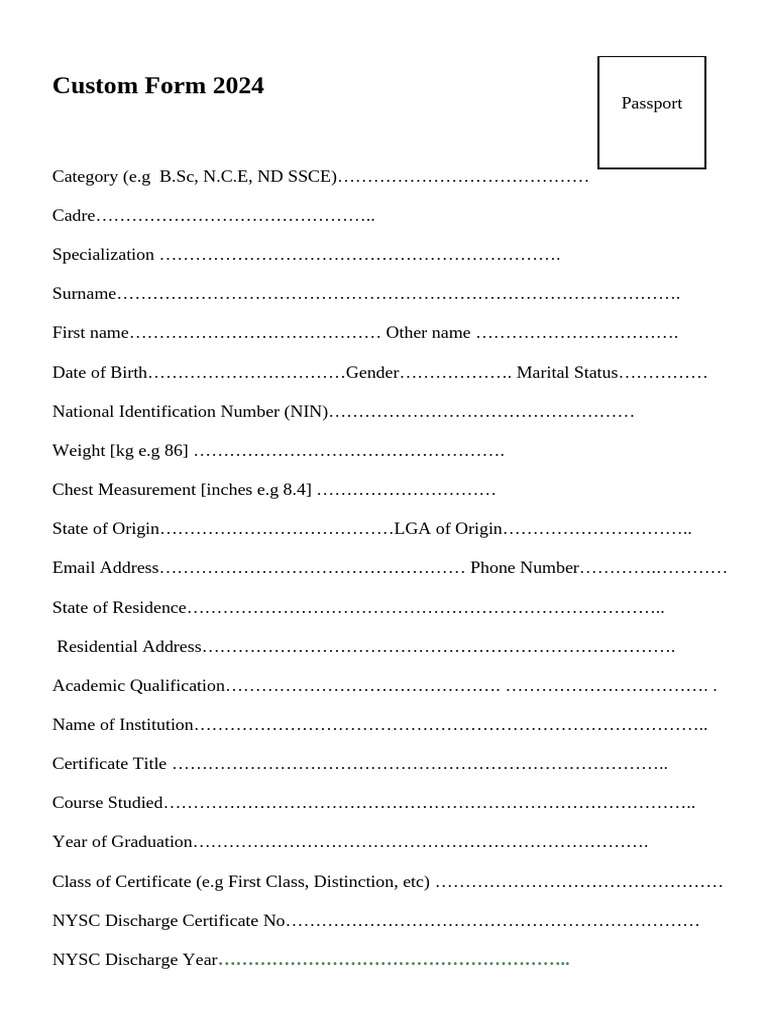 Custom Form 2024 for Academic Details | PDF