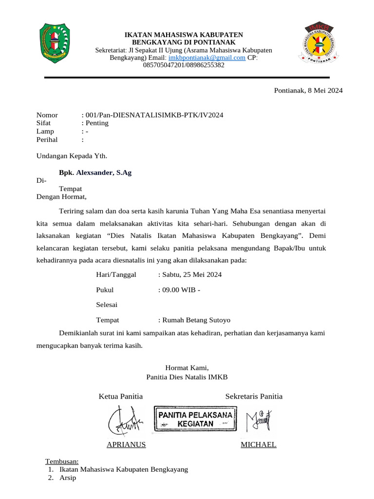 Bpk. S Surat Undangan Diesnatalis (Alexander) | PDF