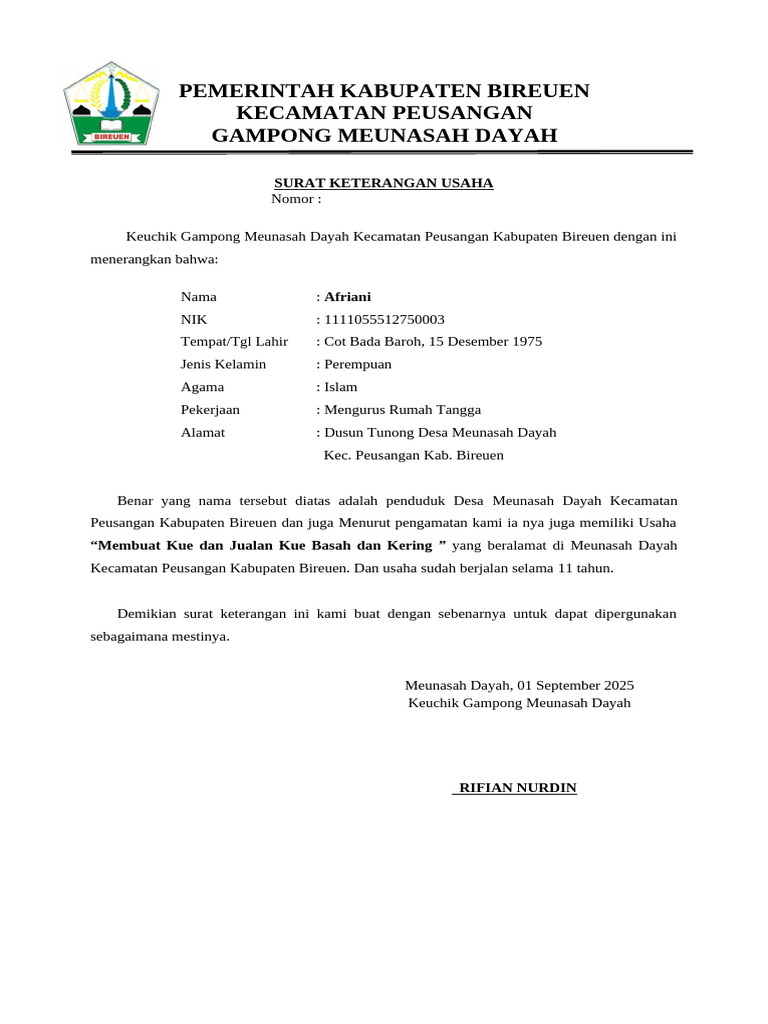 Surat Ket Usaha | PDF