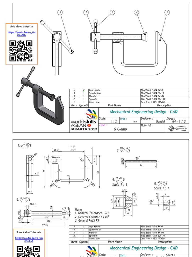 Job Sheet - G Clamp GTM CAD Autodesk Inventor 2026 | PDF | Chess ...