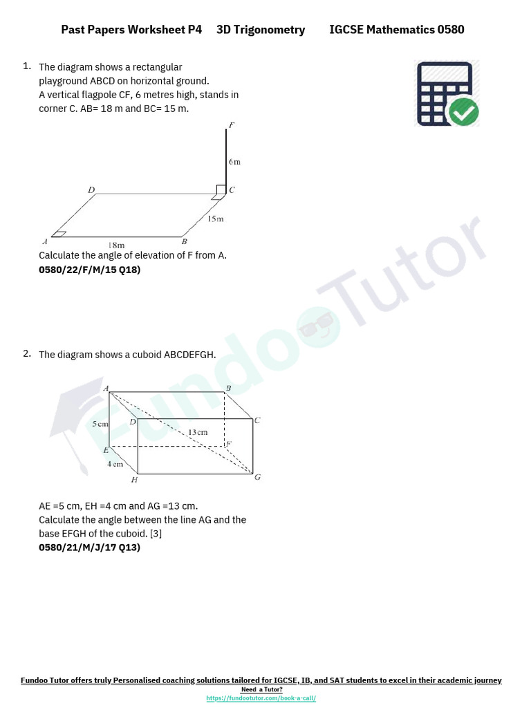 IGCSE - 3D-Trigonometry | PDF | Triangle | Classical Geometry