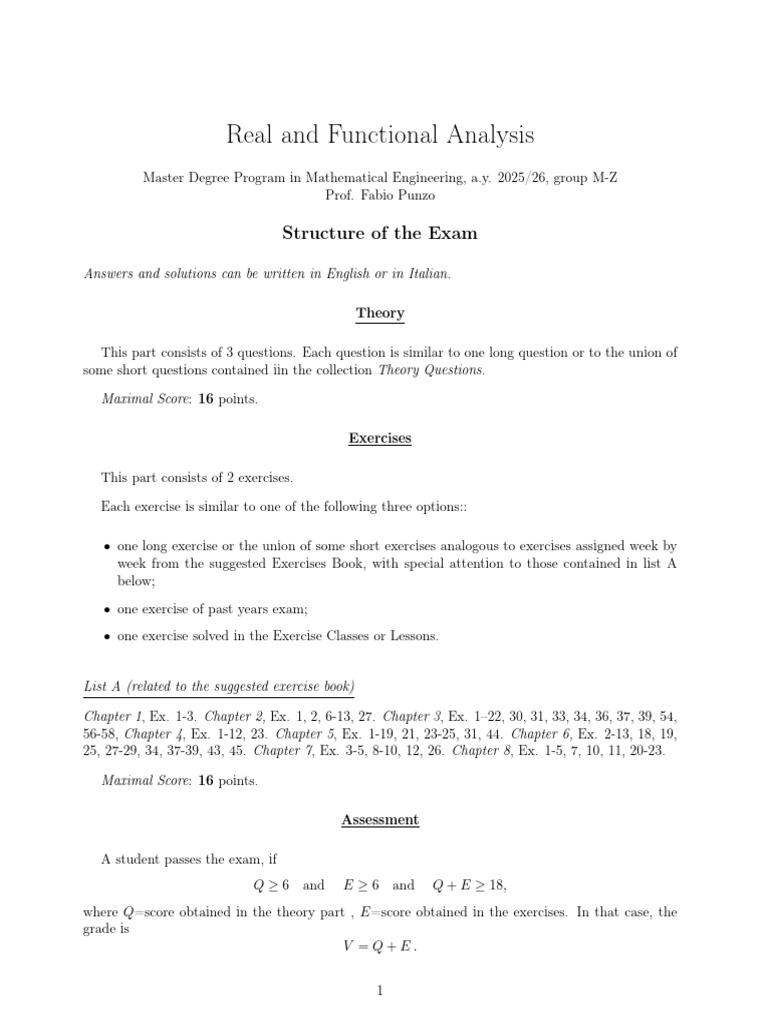 Master’s Exam Structure: Real Analysis | PDF