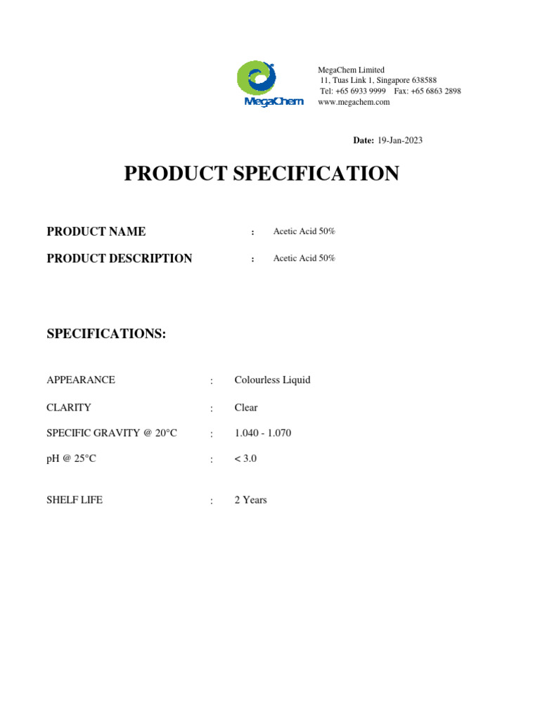 Acetic Acid 50 Spec | PDF