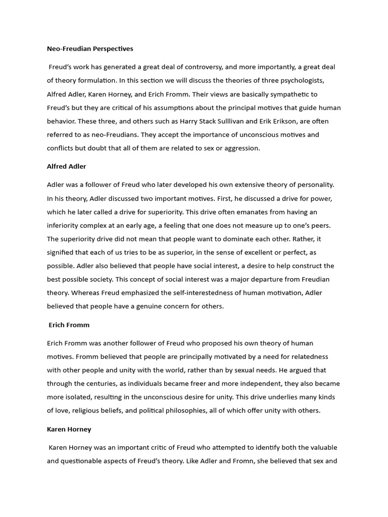 Neo-Freudian Theories of Personality | PDF | Sigmund Freud | Psychoanalysis