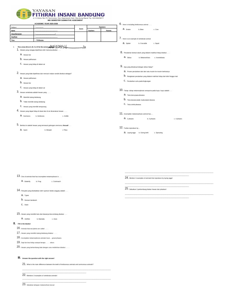 Soal Psts Ipas Kelas 3 SMT 1 TP 2025-2026 | PDF