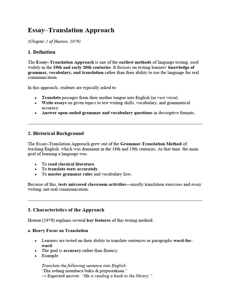 Essay Translation Approach | PDF | Vocabulary | Translations