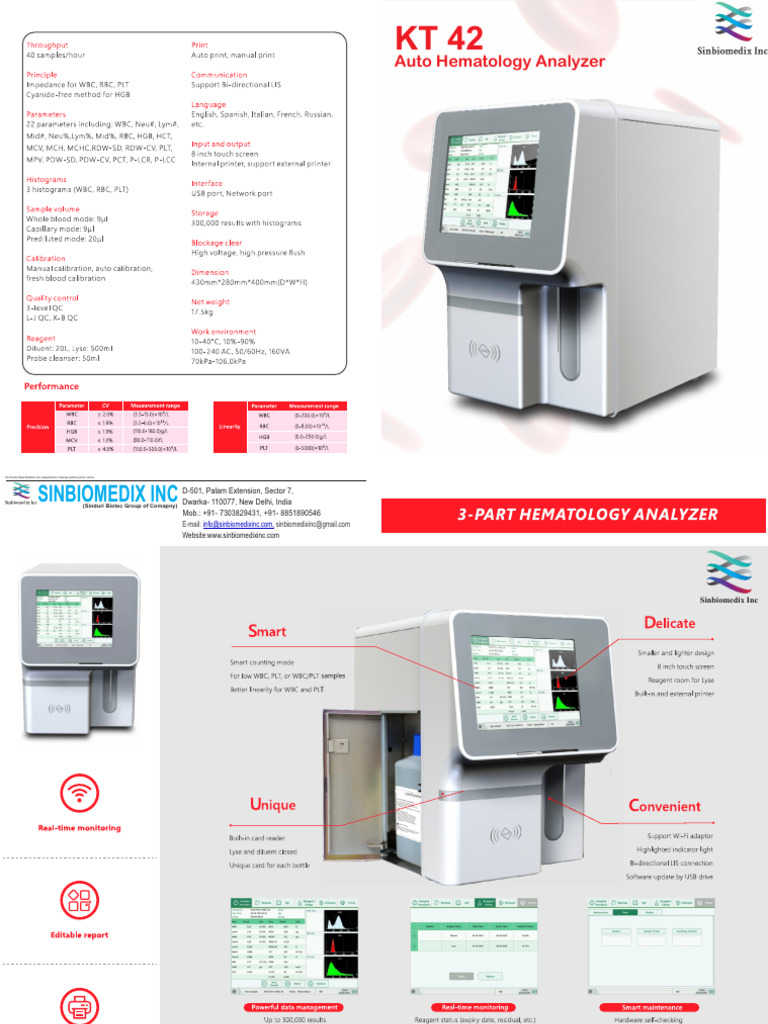 KT 42 Auto Hematology Analyzer | PDF