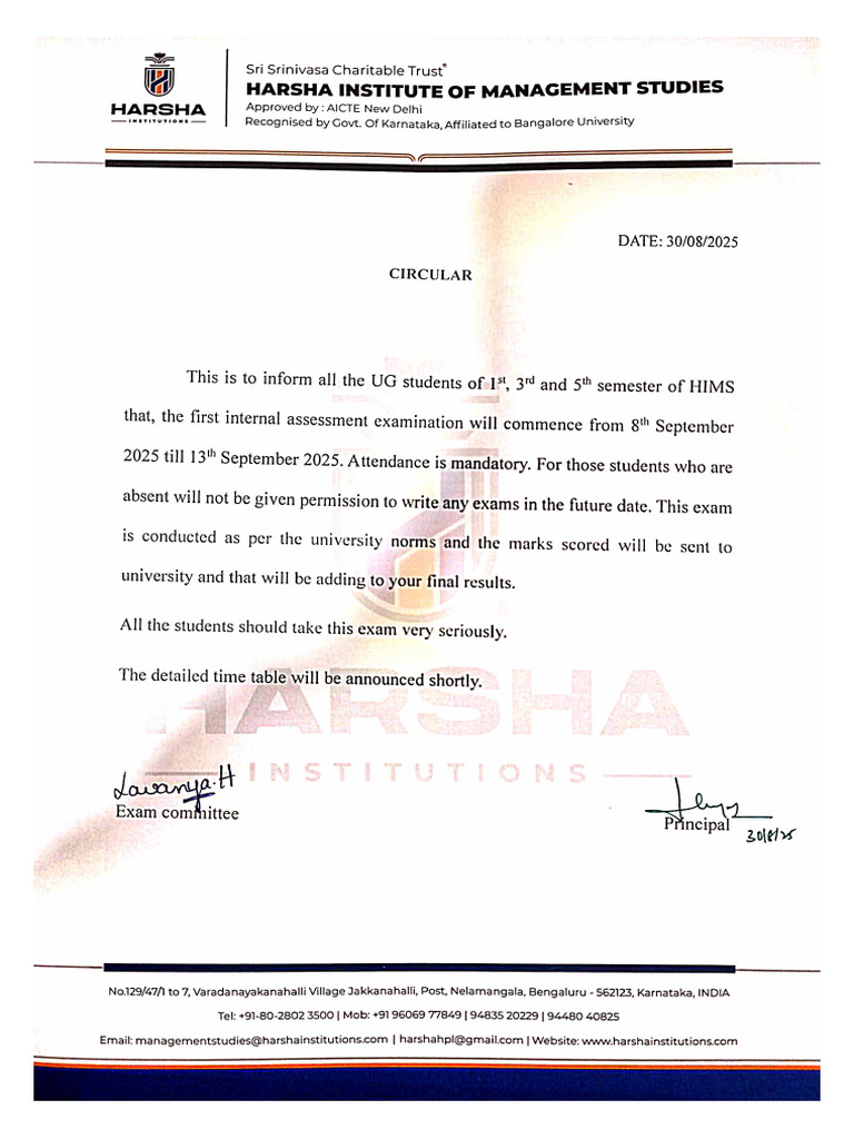 Internal Circular For Students | PDF