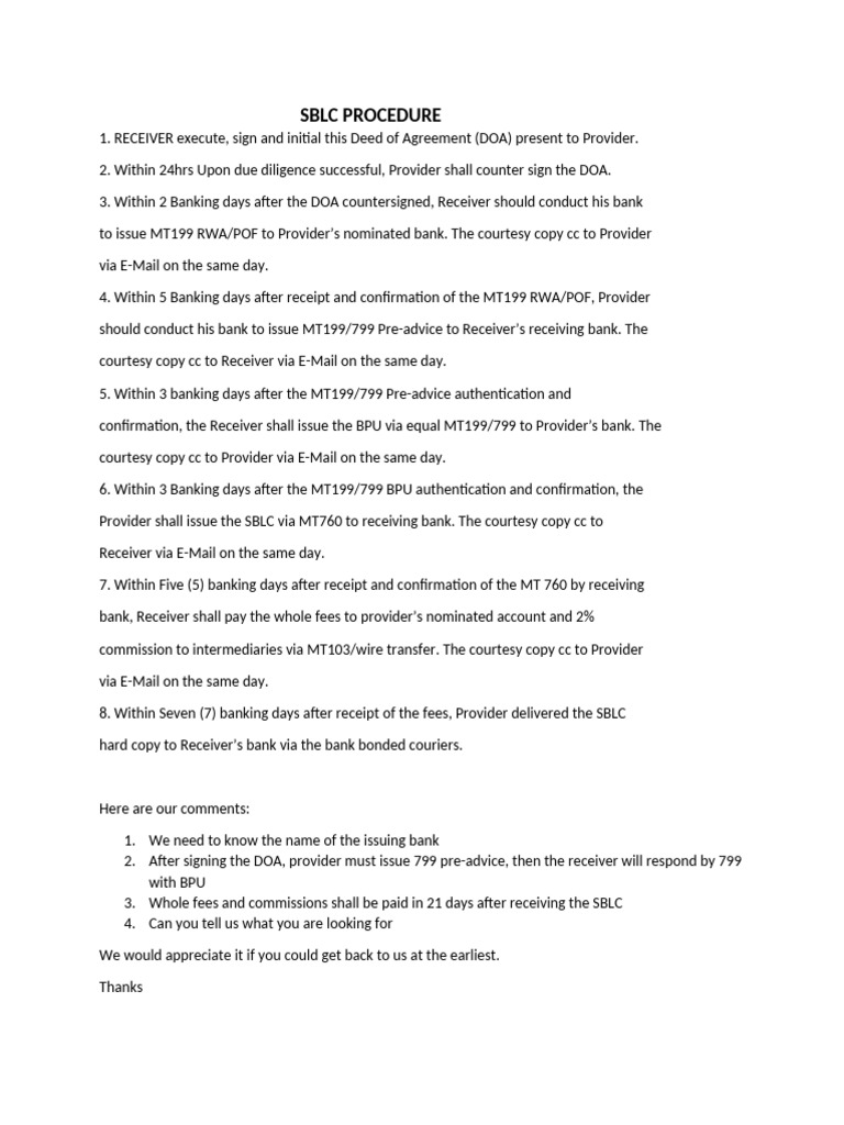 SBLC Procedure | PDF