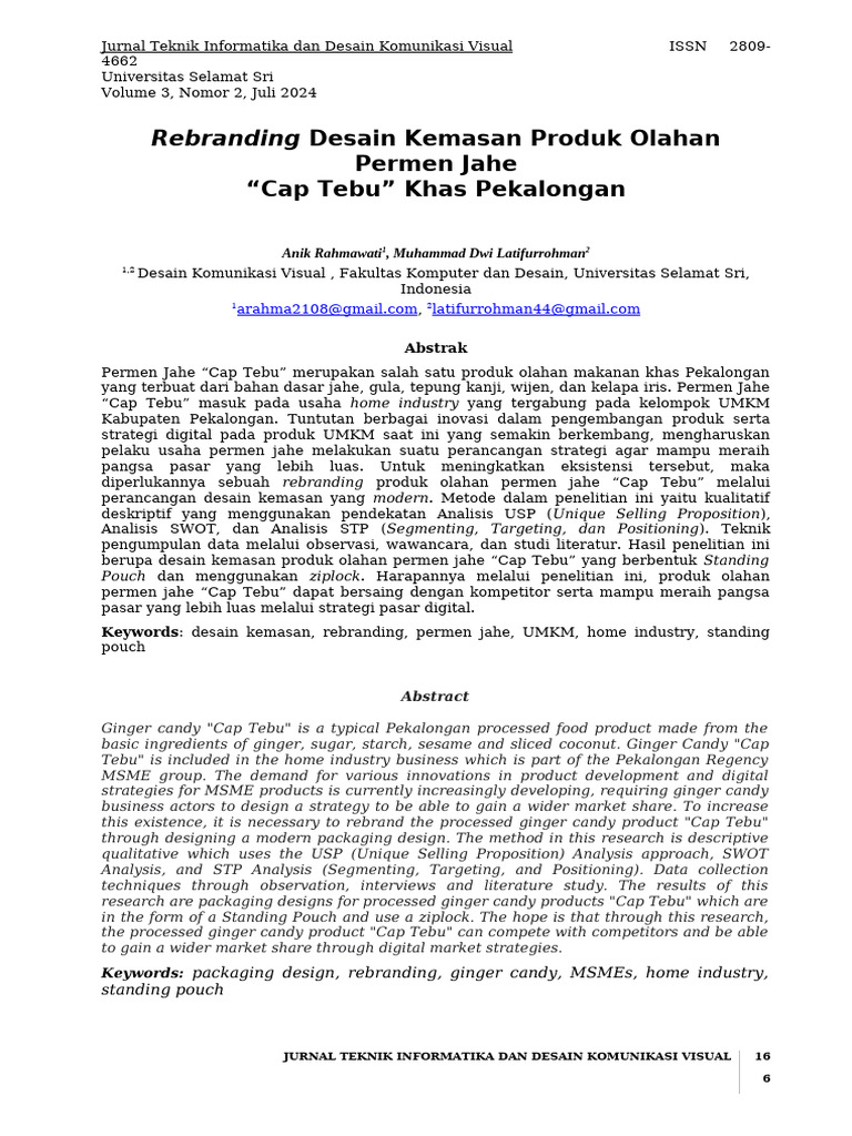 Rebranding Kemasan Permen Jahe "Cap Tebu" | PDF