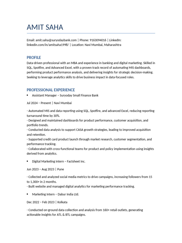 Amit Saha CV | PDF | Analytics | Digital Marketing