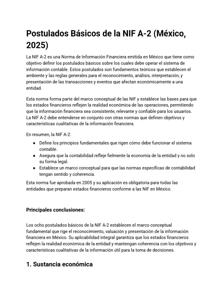 Postulados Básicos de La NIF A-2 (México, 2025) | PDF | Estado financiero | Contabilidad