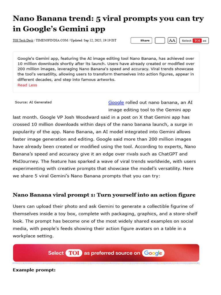 TechIT AI&ML GenAI App Google Nano Banana Trend - 5 Viral Prompts You Can Try in Google's Gemini ...