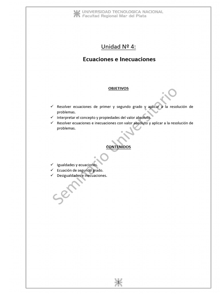 Unidad 4 Ecuaciones e Inecuaciones-1 | PDF | Ecuaciones | Ecuación ...