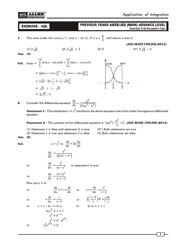 Area and Differential Equations Solutions | PDF | Geometry | Analytic ...