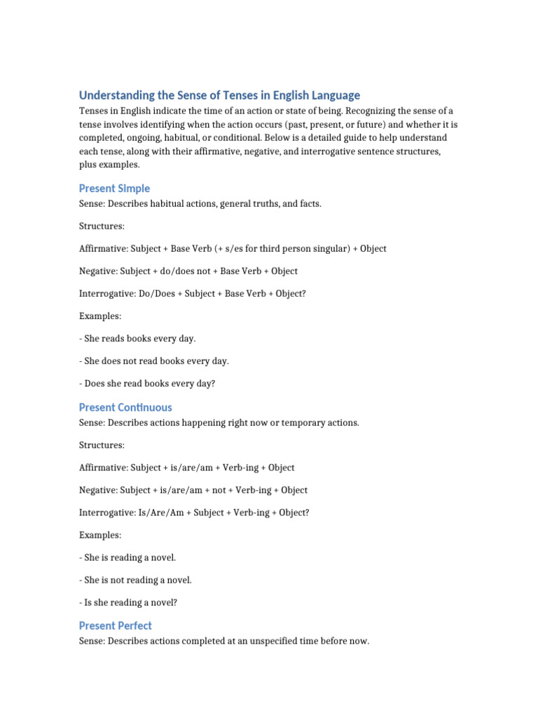 Sense of Tenses With All Structures | PDF | Perfect (Grammar ...