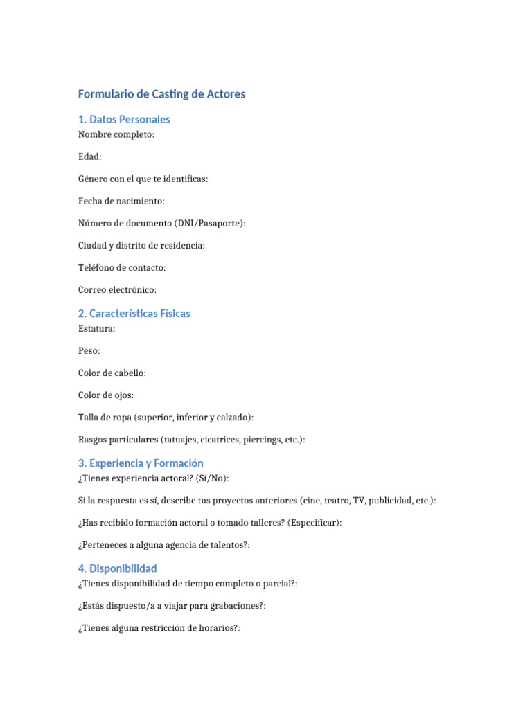 Formulario Casting Actores | PDF