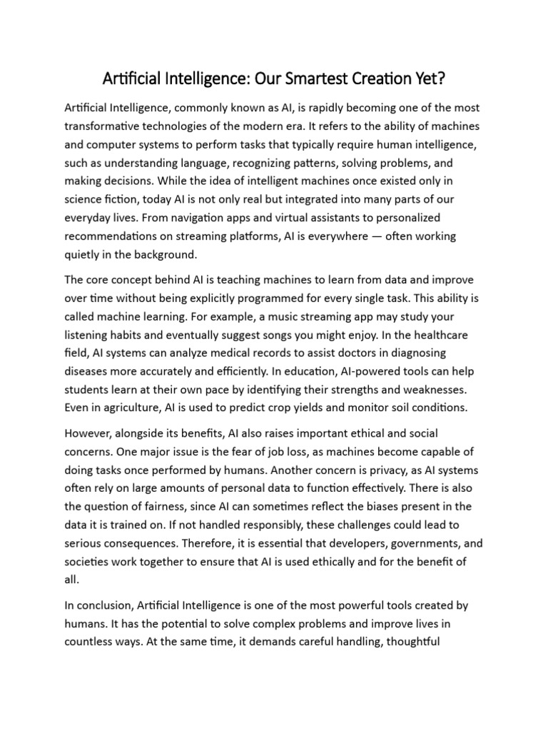 Artificial Intelligence - Essay | PDF