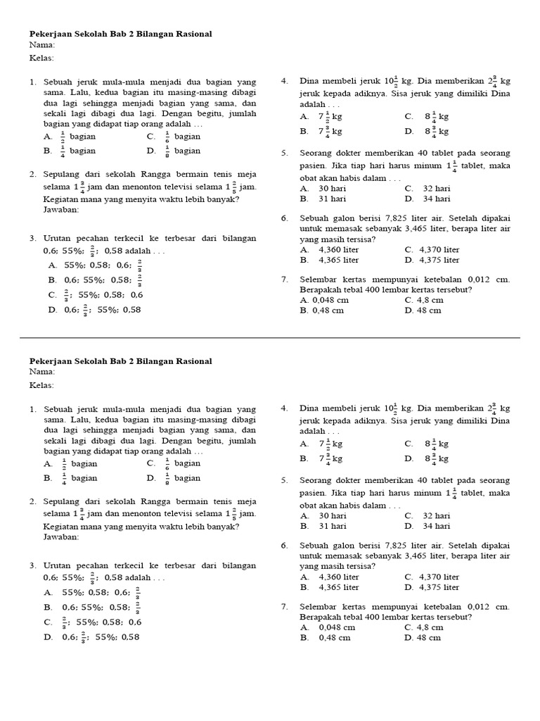 QUIZ BILANGAN RASIONAL KELAS 7 | PDF