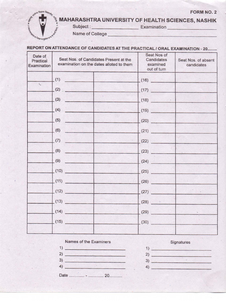 Forms of Practical Exam of MUHS | PDF