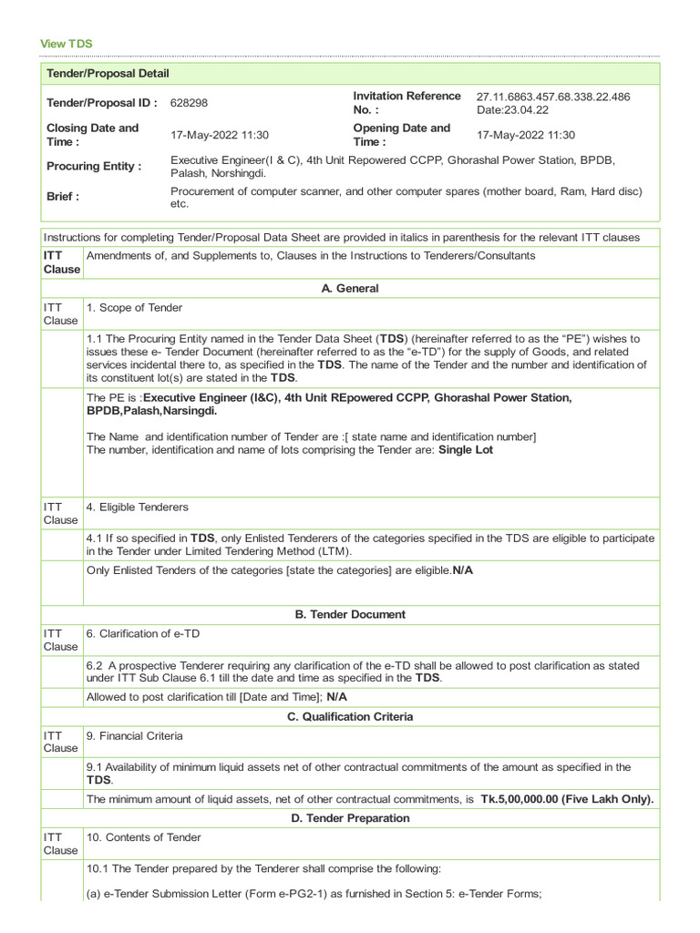 Section2 - Tender Data Sheet (TDS) | PDF | Taxes | Economies