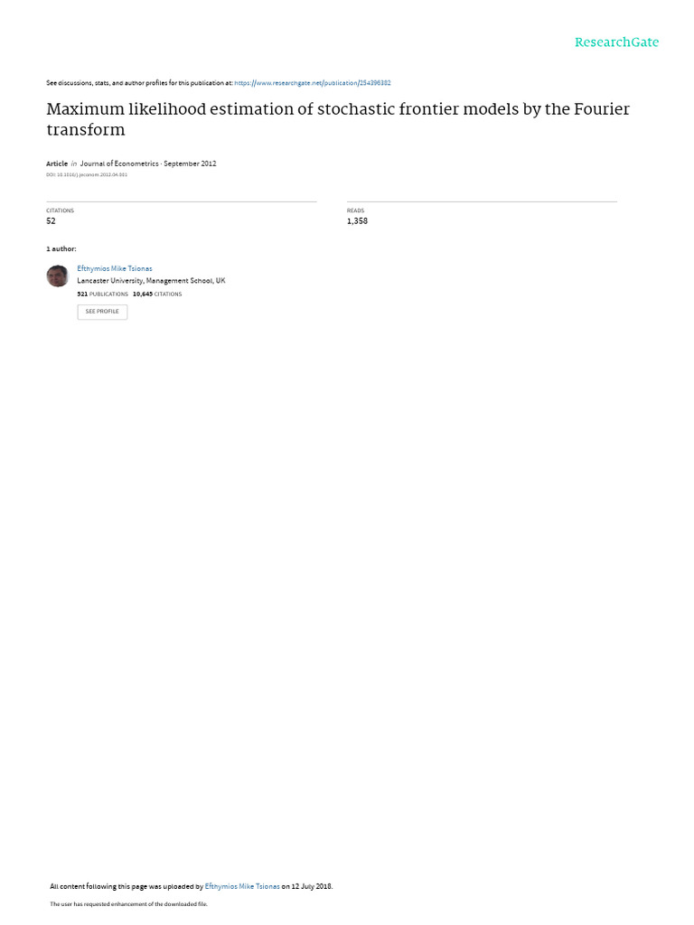 Maximum Likelihood Estimation of Stochastic Fronti | PDF | Estimator | Ordinary Least Squares