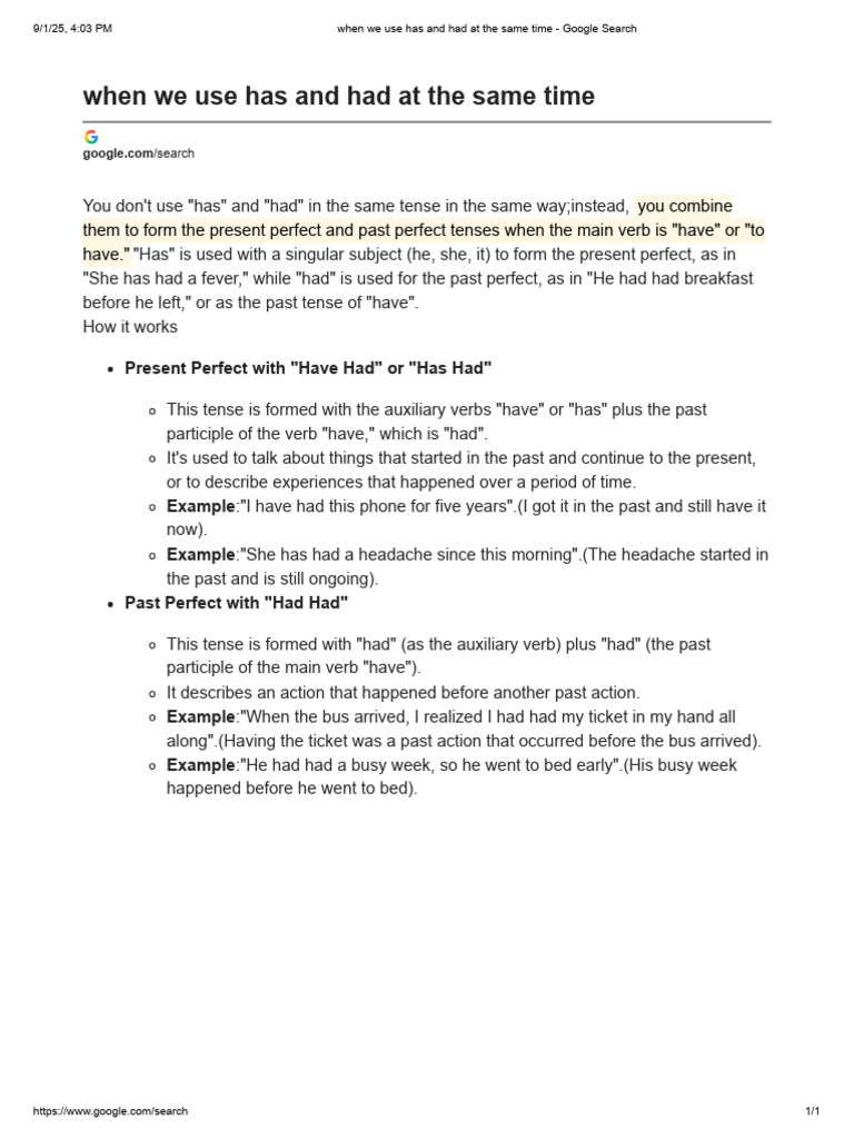 Understanding "Has" and "Had" Usage | PDF