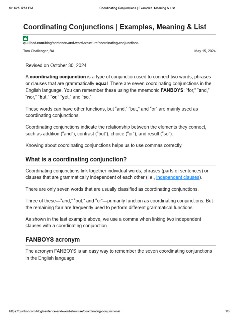 Coordinating Conjunctions - Examples, Meaning & List | PDF | Semantics ...
