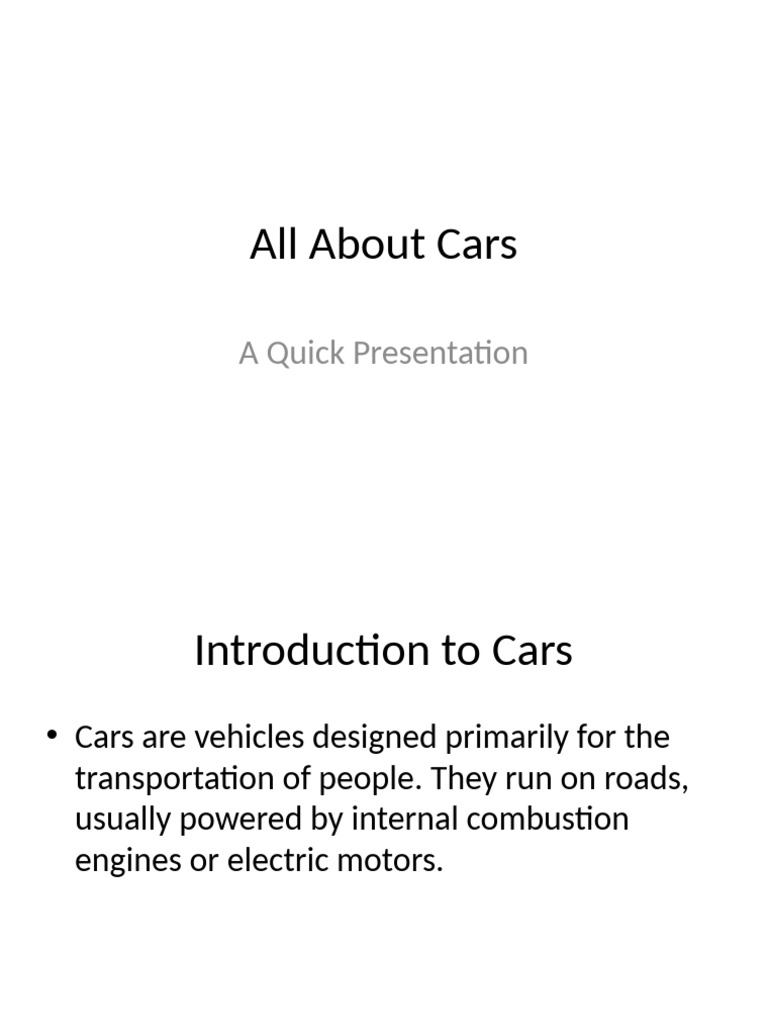 Cars - Presentation The Picture of A Stry The | PDF