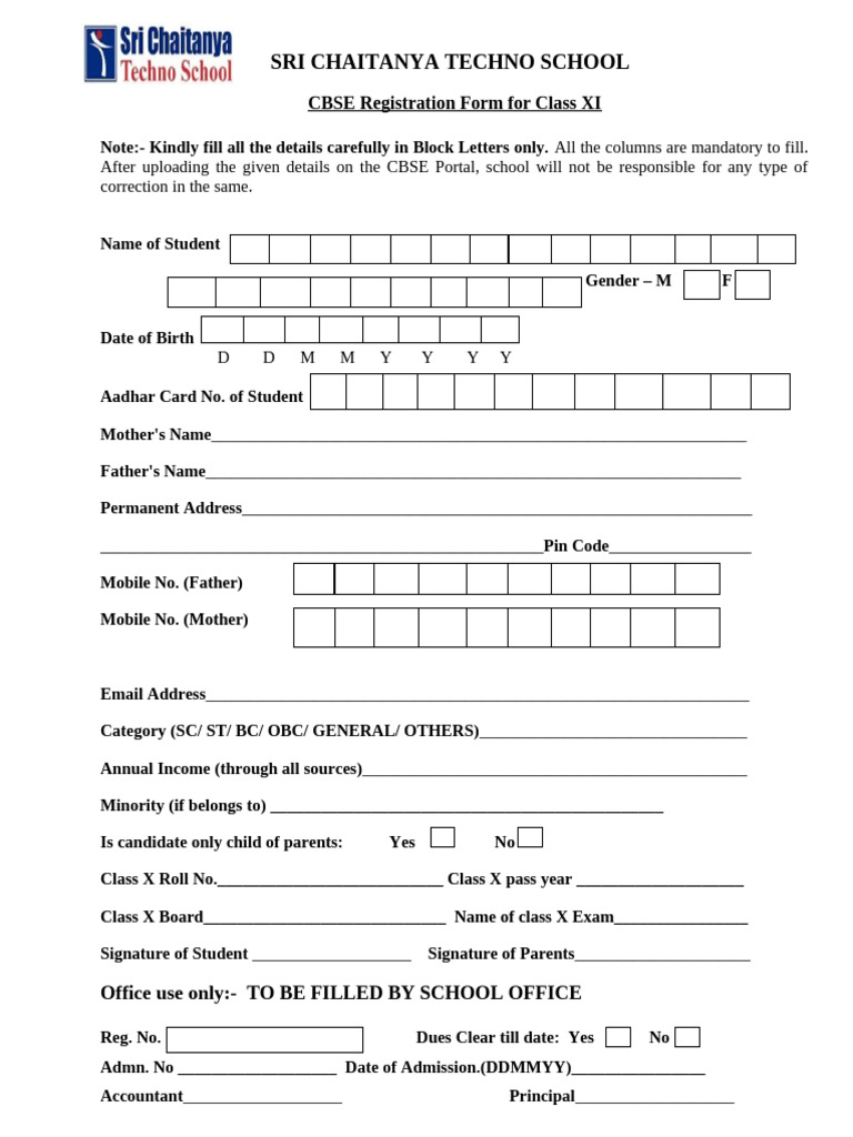 CBSE Class XI Registration Form Guide | PDF