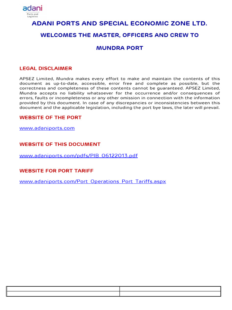 Port Information Booklet | PDF | Water Transport | Shipping