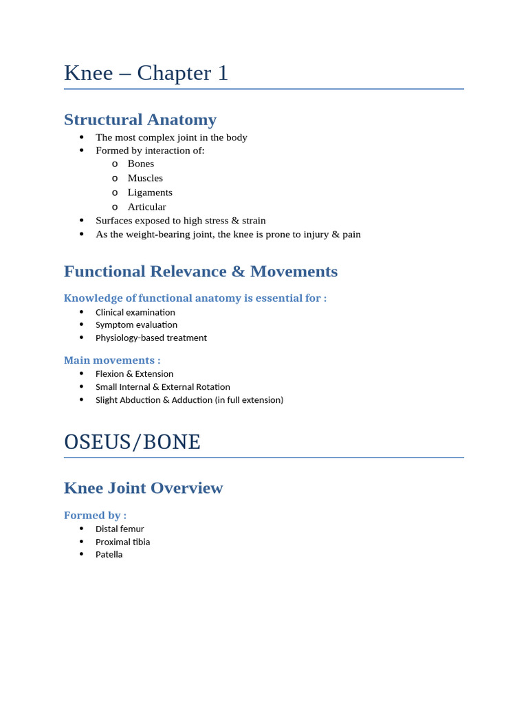 Knee Joint Anatomy and Function Overview | PDF