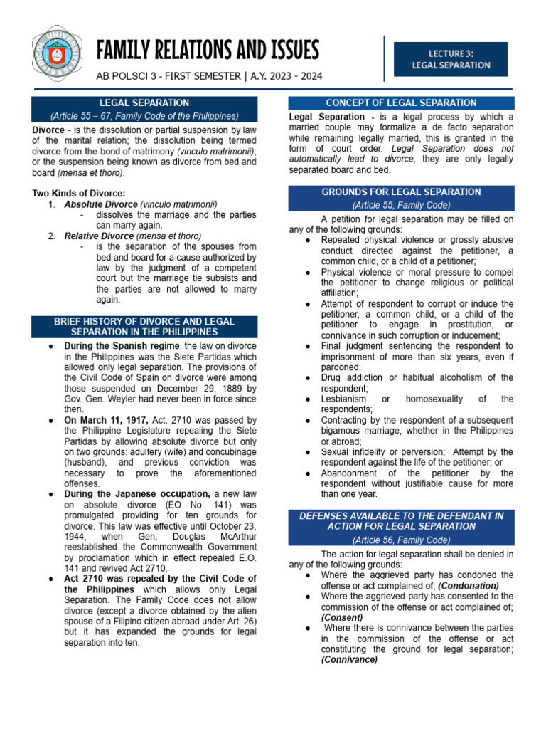 Legal Separation and Divorce in the Philippines | PDF | Divorce | Marriage