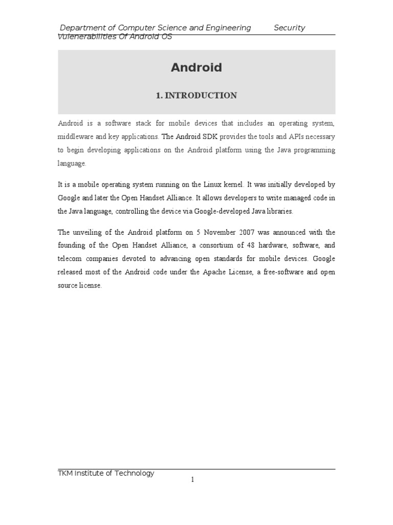 Android Department Of Computer Science And Engineering Security Vulenerabilities Of Android Os