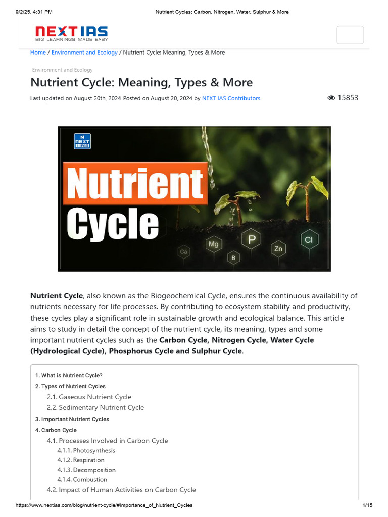 Nutrient Cycle: Types and Importance | PDF | Water Cycle | Soil