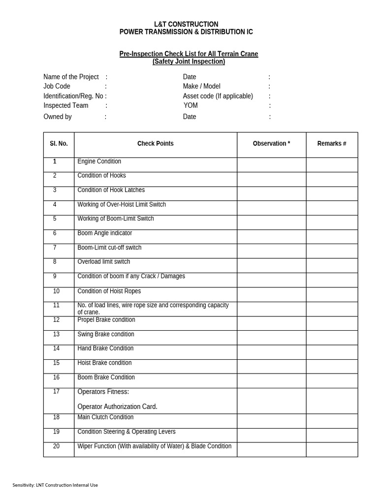 1.Pre-Inspection Check List - All Terrain Crane | PDF | Crane (Machine ...