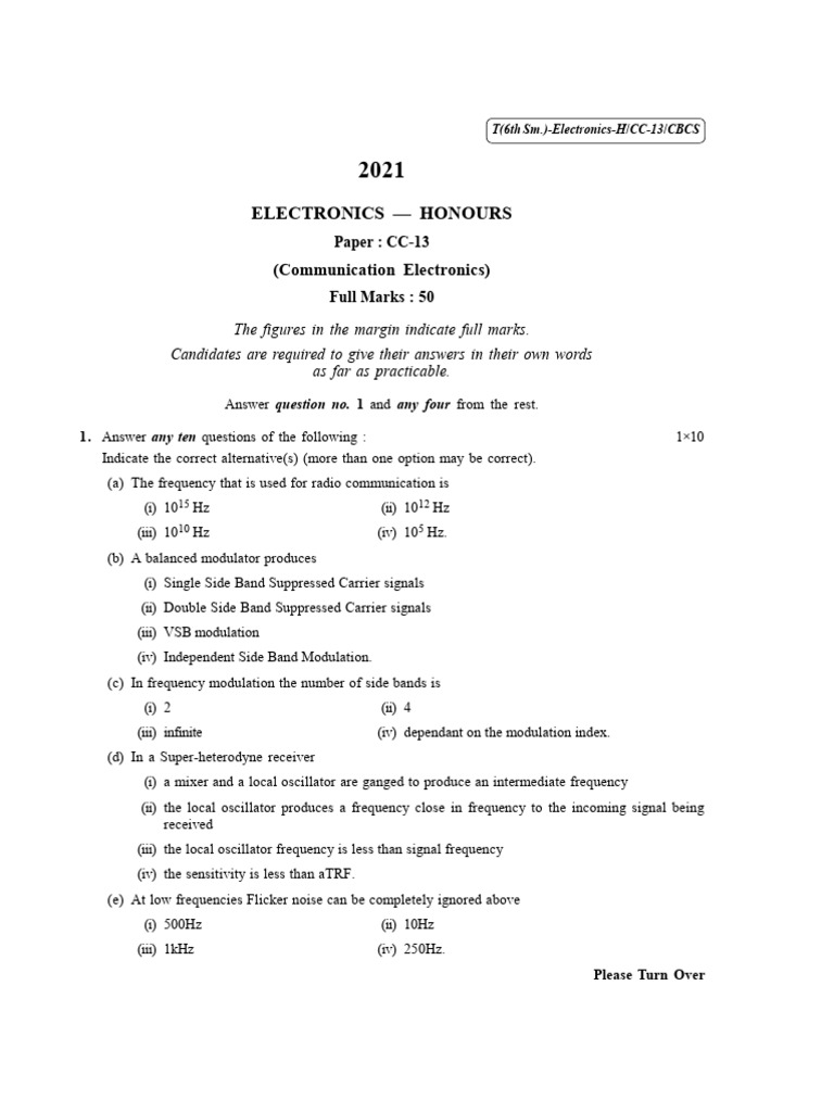 6th Semester Question Paper Electronics | PDF | Frequency Modulation ...